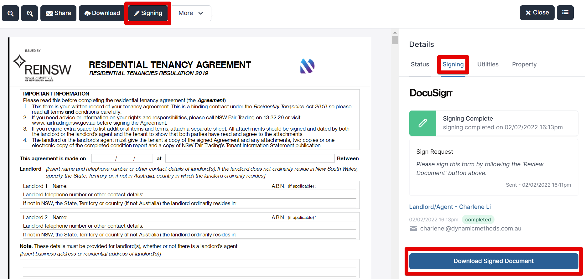 Downloading DocuSigned Document Including Certificate Of Completion 